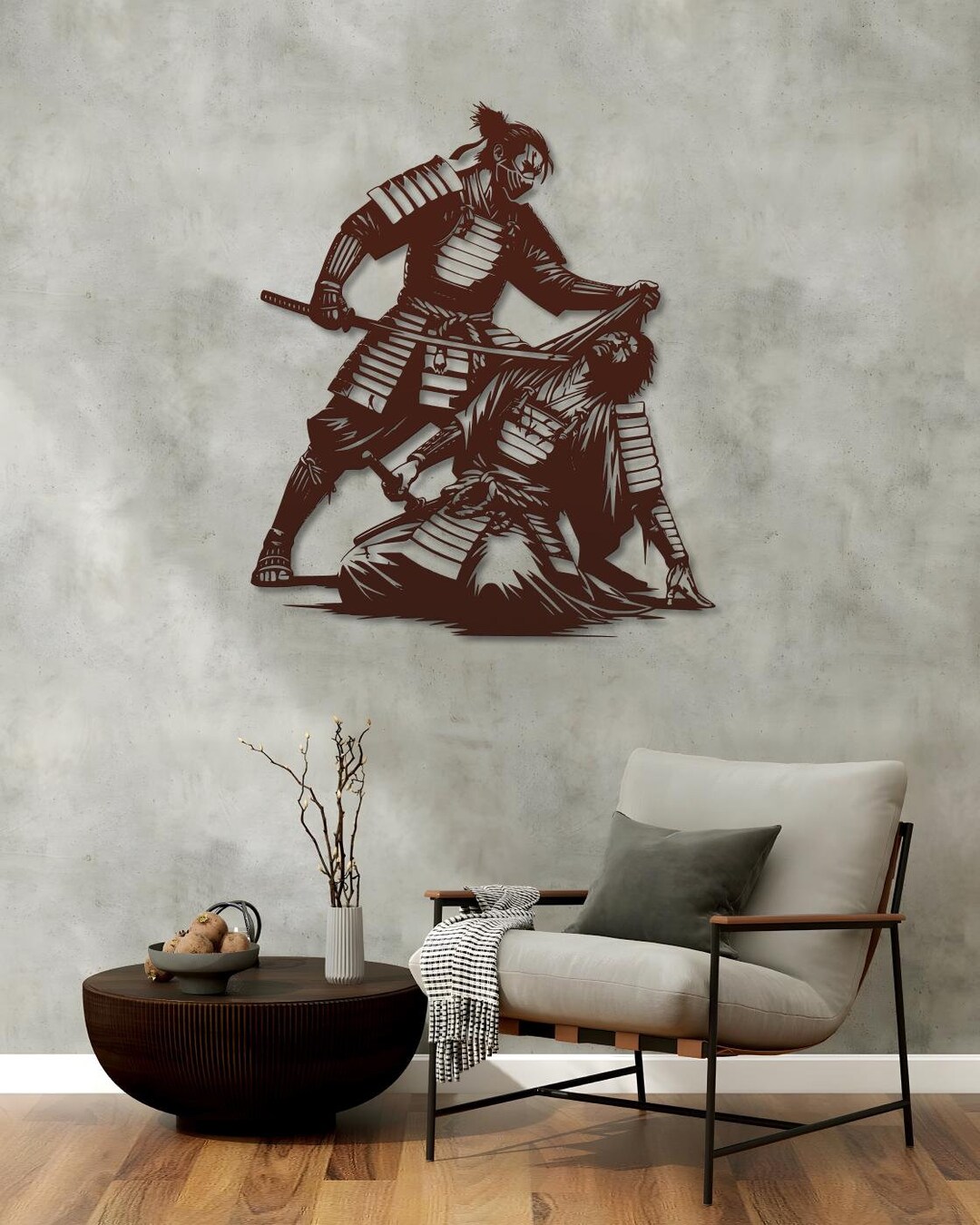 Samurai Battle Wood Wall Art, Warrior Encounter Above Bed Decor ...