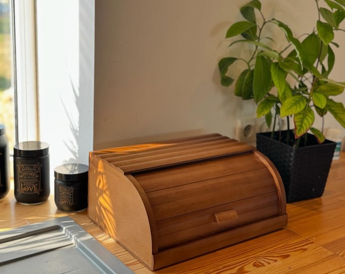 Bread Box Roll Top Amish Handcrafted Storage Solid Oak TWO-TONED Bin ...