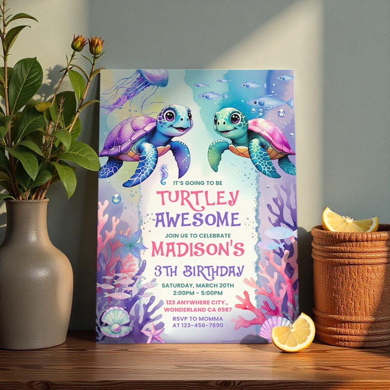 Editable Sea Turtle Birthday Invitation, Under the Sea Invite, Turtley ...