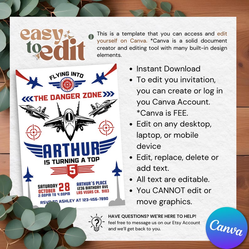 Editable Fighter Pilot Invitation, Fighter Jet Pilot Invitation Boy ...