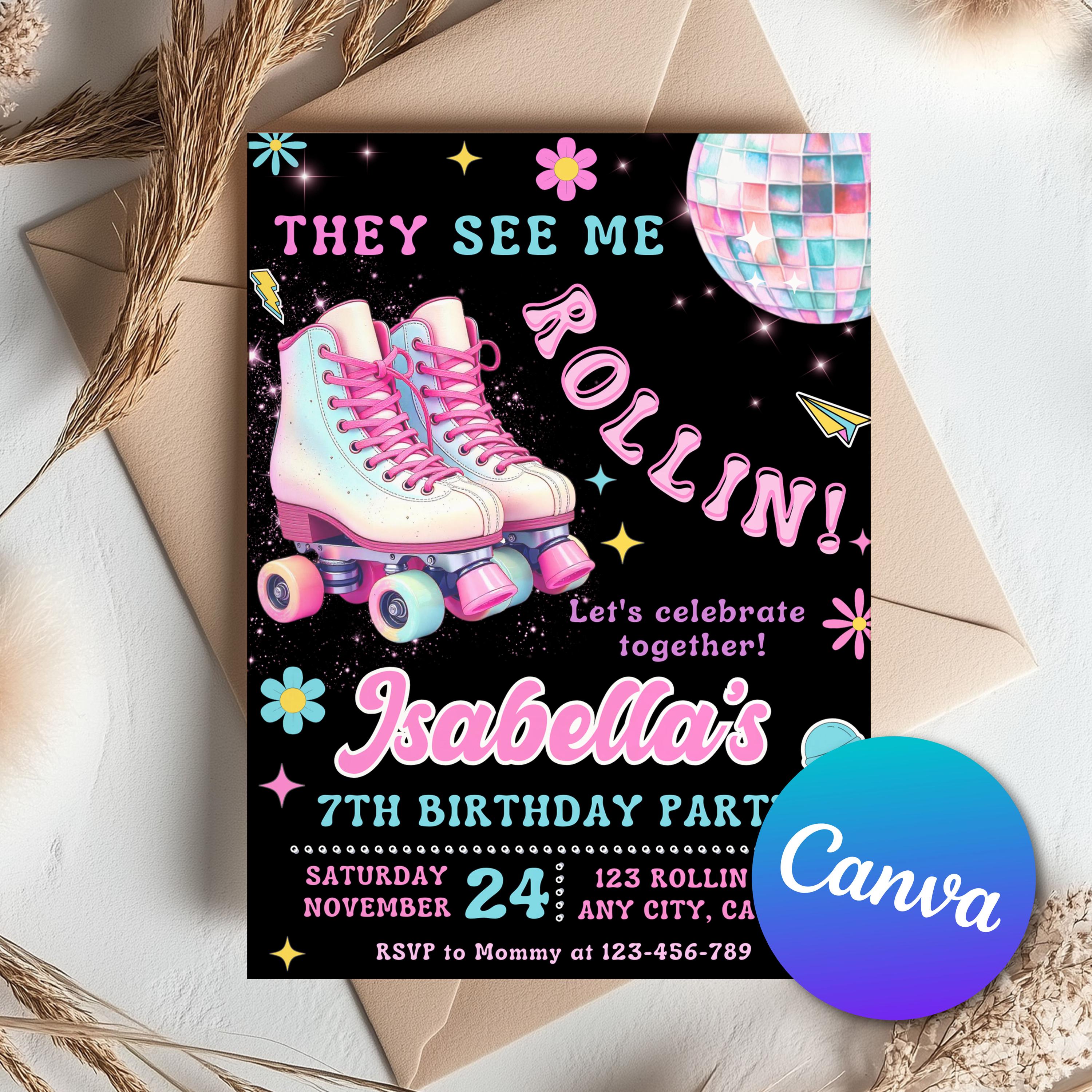 Editable Roller Skating Birthday Party Invitation, Roller Skating ...