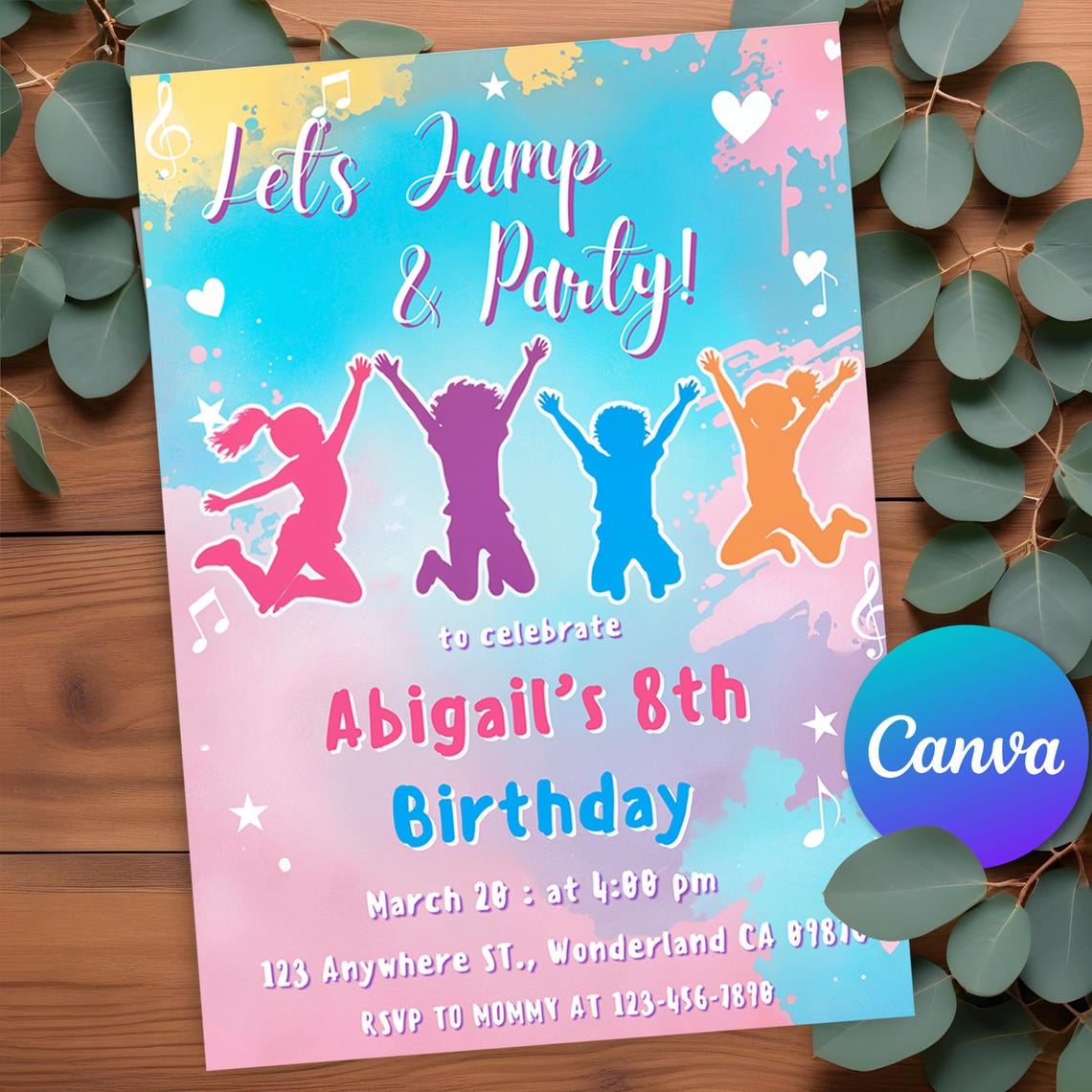 Editable Jump Birthday Invitation, Jump Party Invitation, Trampoline ...