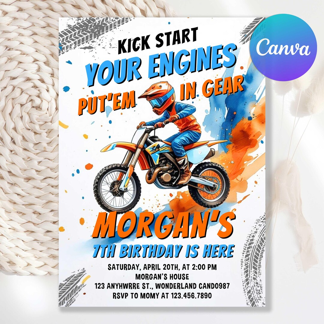 Dirt Bike Birthday Invitation, Editable Motocross Birthday Invite for ...