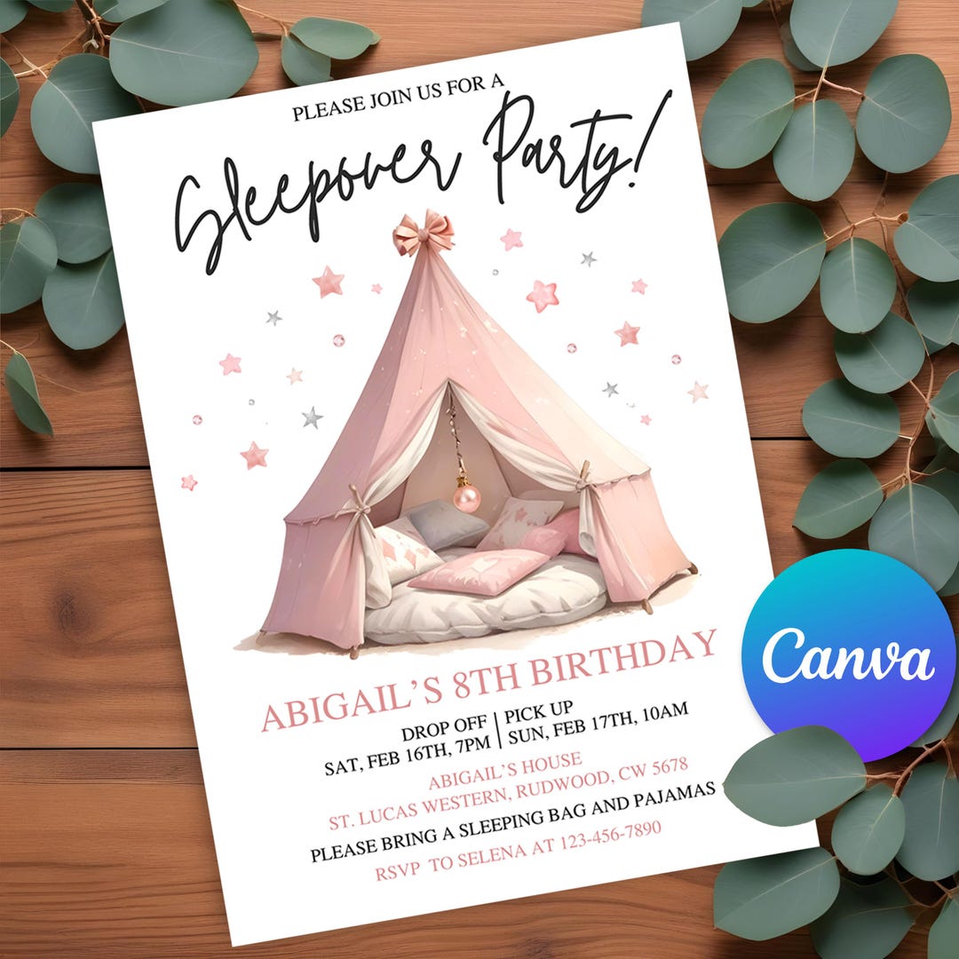 Editable Sleepover Birthday Minimalist Invitation, Sleepover Birthday ...
