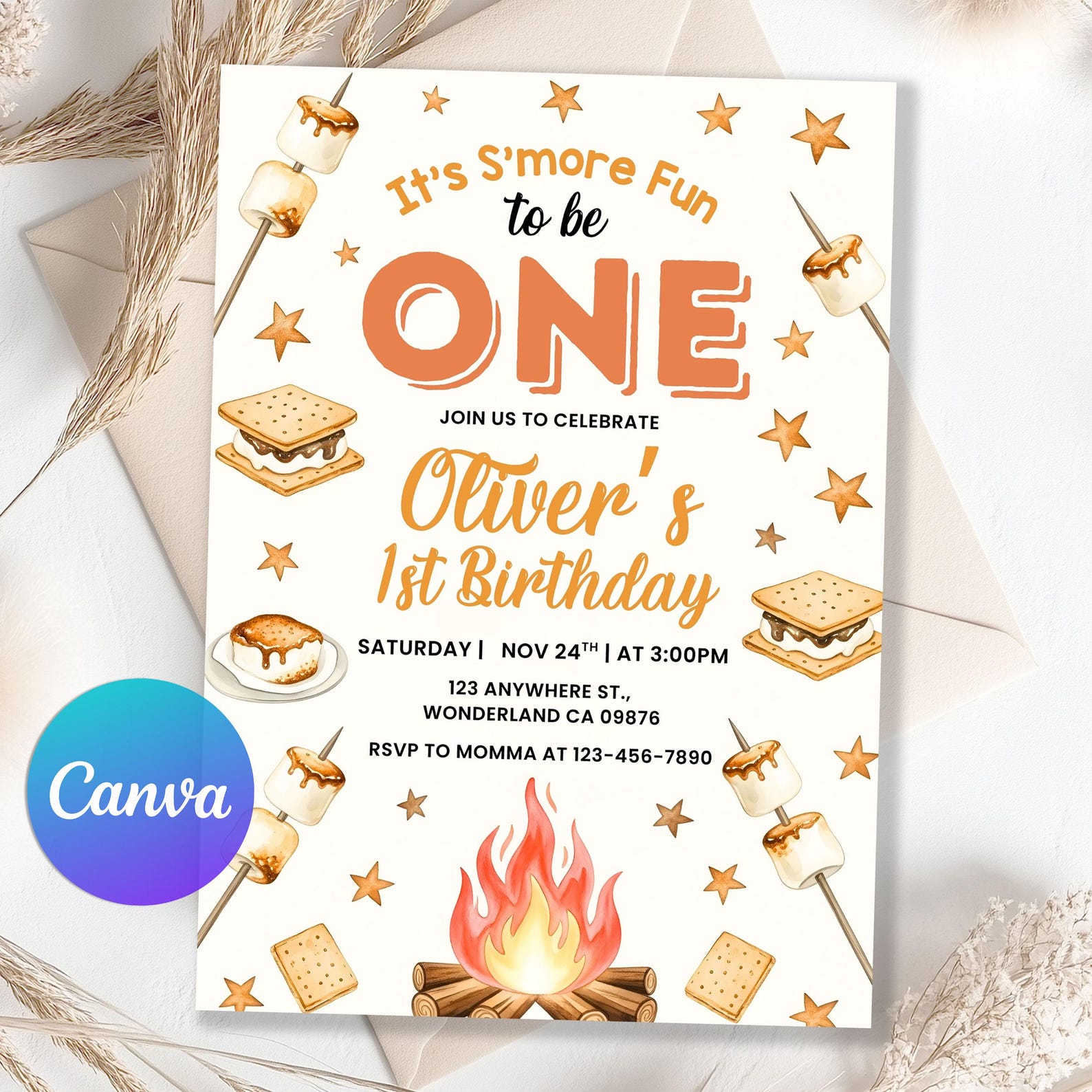 Editable S'mores Birthday Invitation, Bonfire Birthday Invite, Camping ...