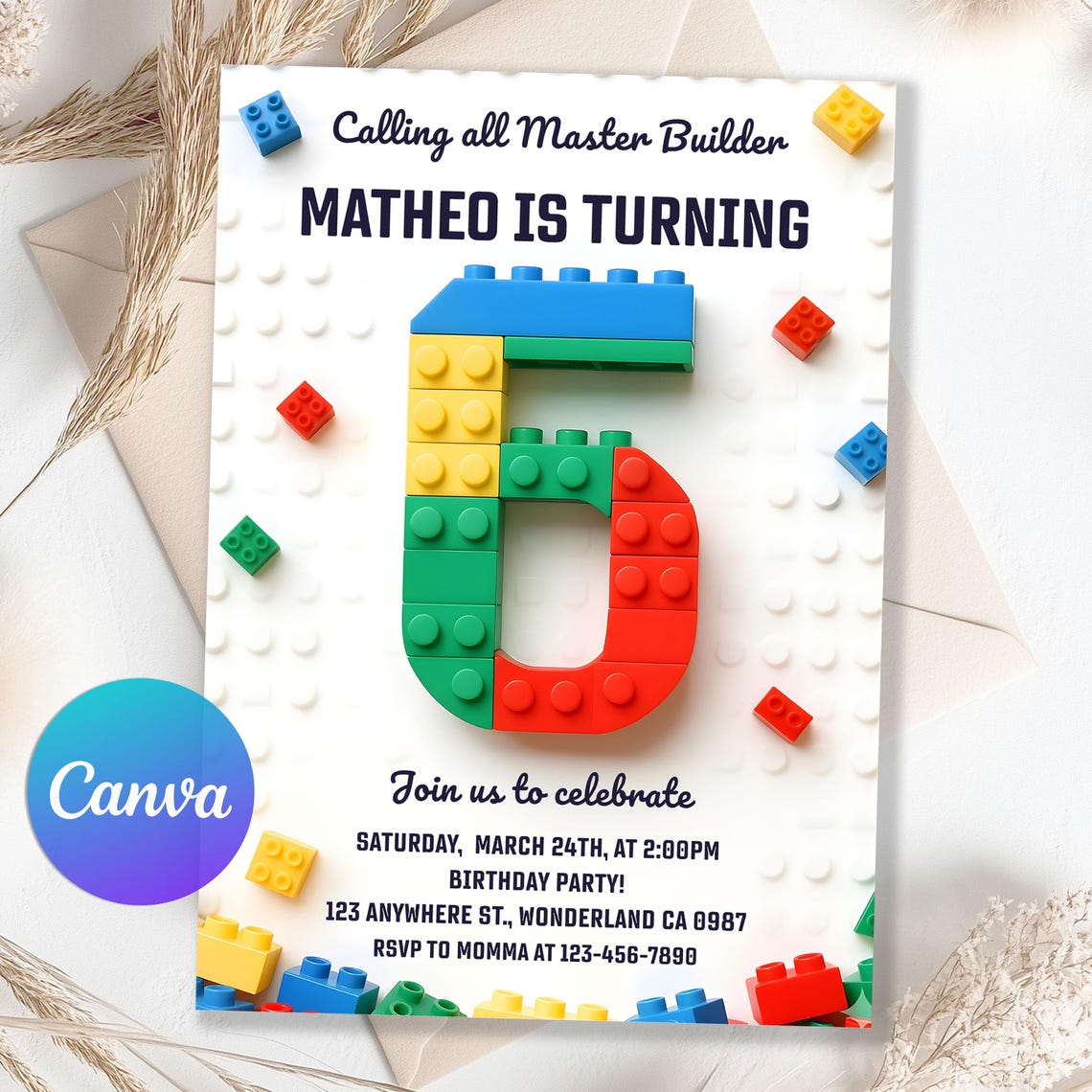 Building Blocks Invitation, 6th Birthday Invitation, Blocks Birthday ...