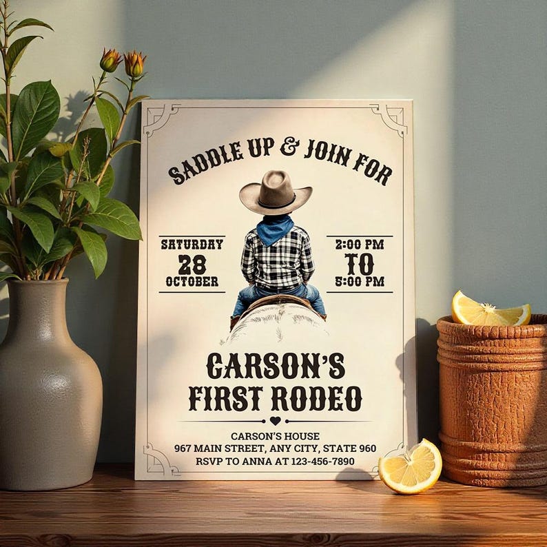 Cowboy First Birthday Invitation, Editable First Rodeo Invitation My ...