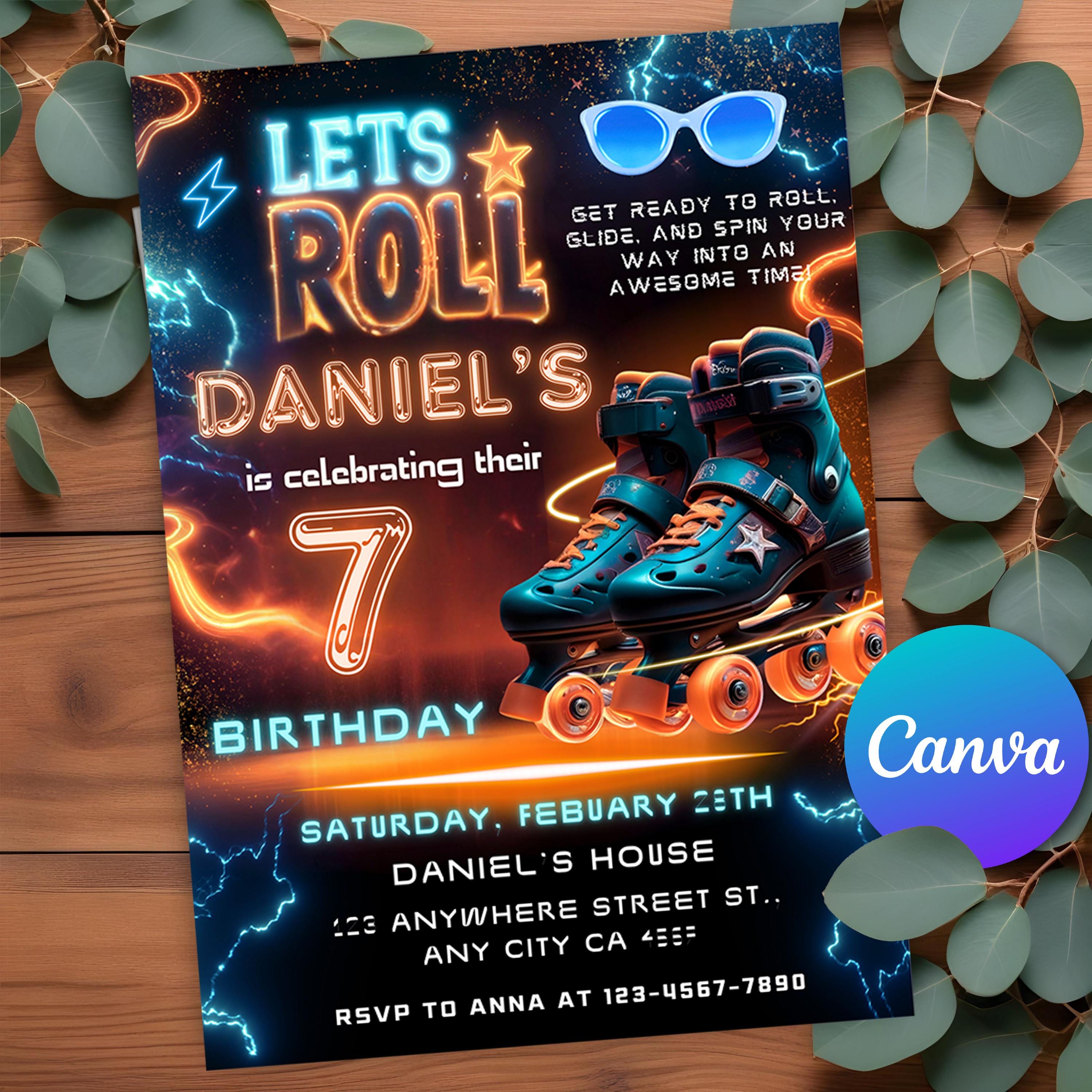 Editable Glow Roller Skating Invitation Glow Skate Party, Glow Skating ...