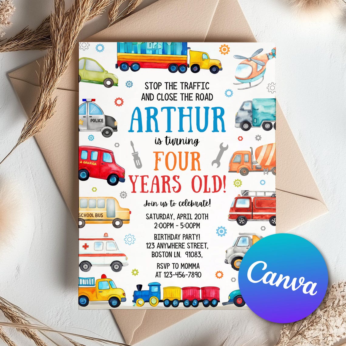 Editable Transportation Birthday Invitation, Transportation Invitation ...