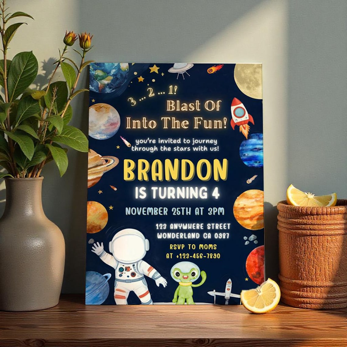 Editable Outer Space Birthday Invitation, Planet Rocket Astronaut ...