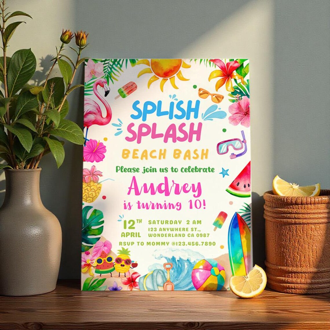 Editable Beach Party Invitation,summer Party Invitation, Pool Party ...