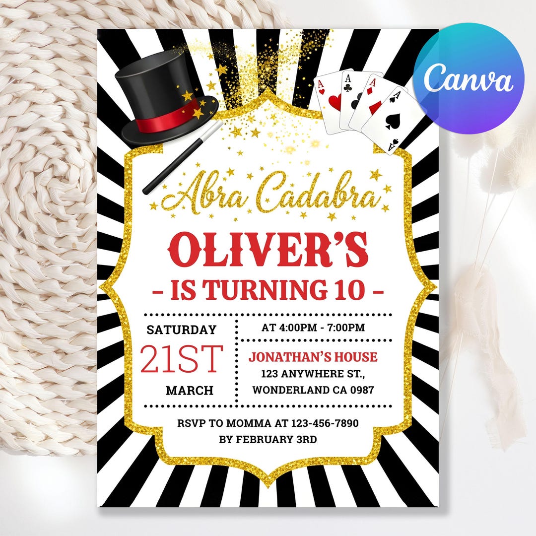 Magic Birthday Party Invitation, Magician Party Invite, Magician Party ...