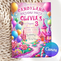 Candy Land Sweet Birthday Invitation Candies Theme Party Invite ...