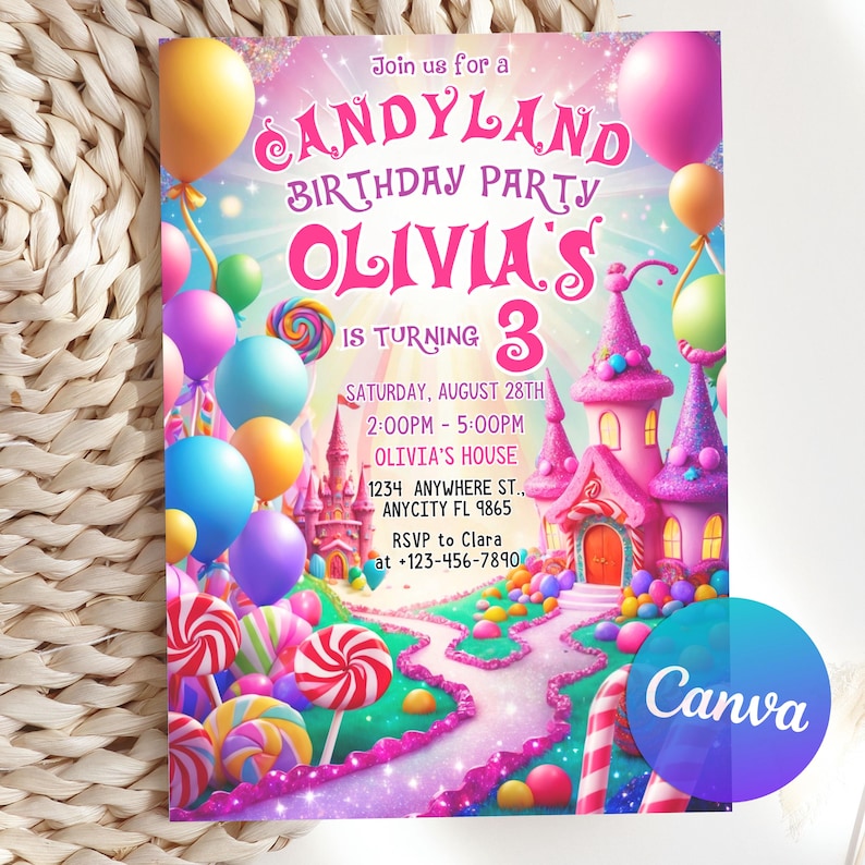 Editable Sweet Celebration Birthday Invitation, Candy Land Invitation ...
