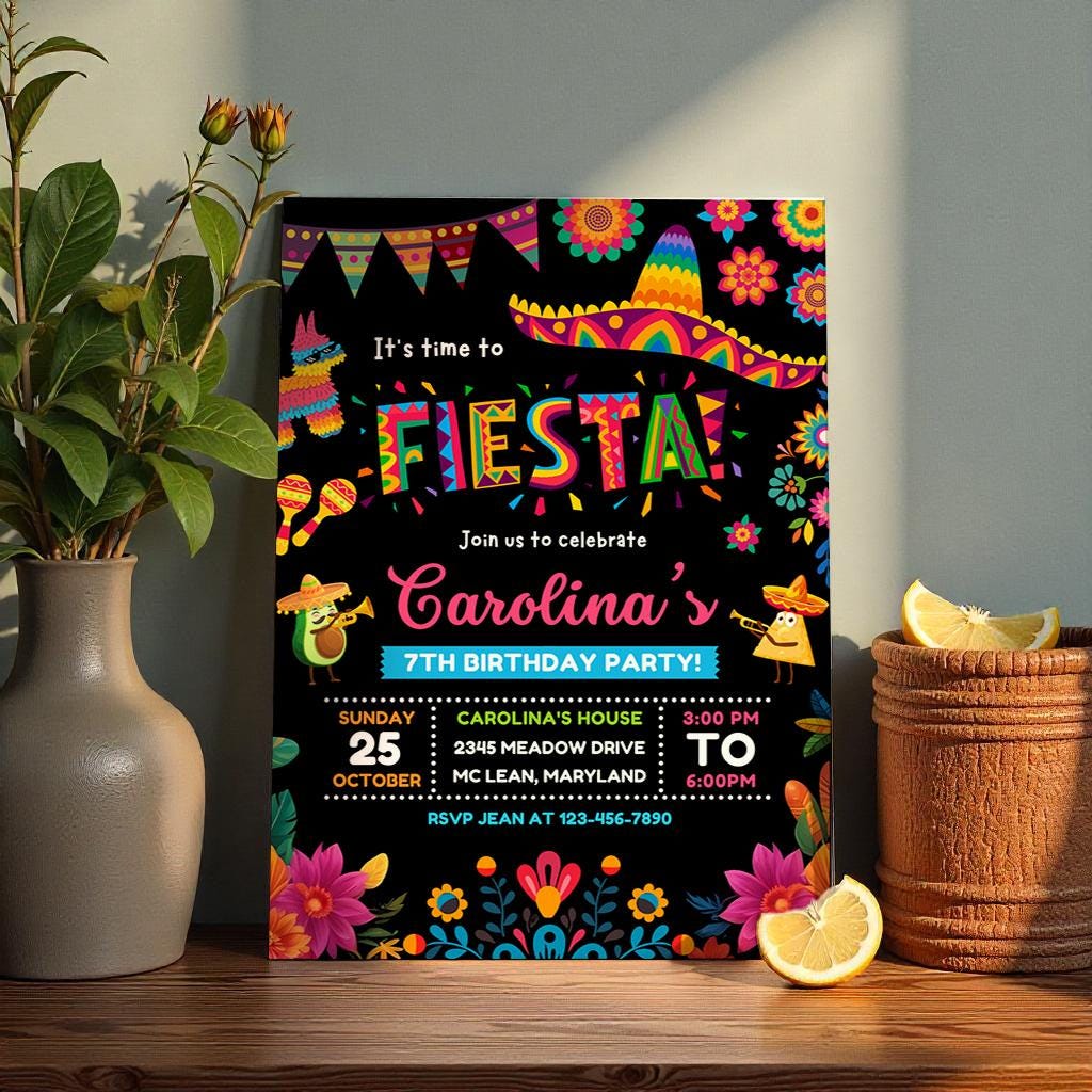 Editable Fiesta Birthday Invitation, Any Age Fiesta Invitation, Taco ...