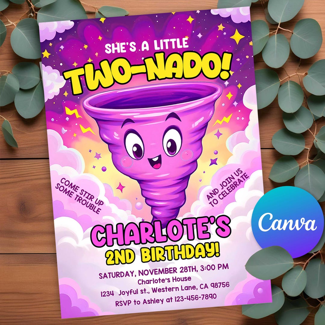 Editable Twonado Birthday Invitation, Tornado Party Invitation, Girl ...