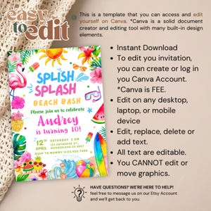 Editable Beach Party Invitation,summer Party Invitation, Pool Party ...