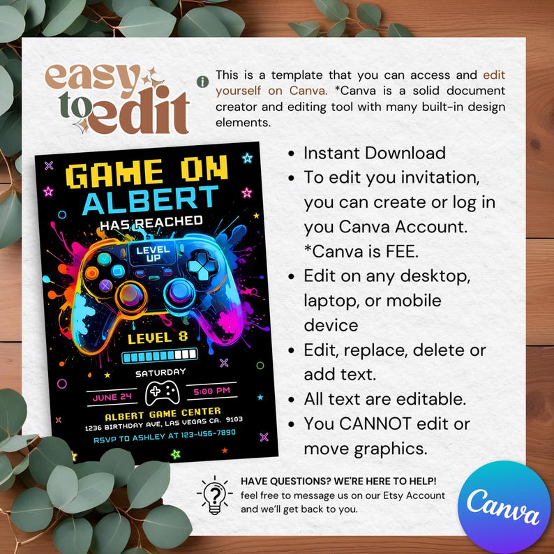 Editable Video Game Birthday Invitation, Girl Gamer Birthday Party ...