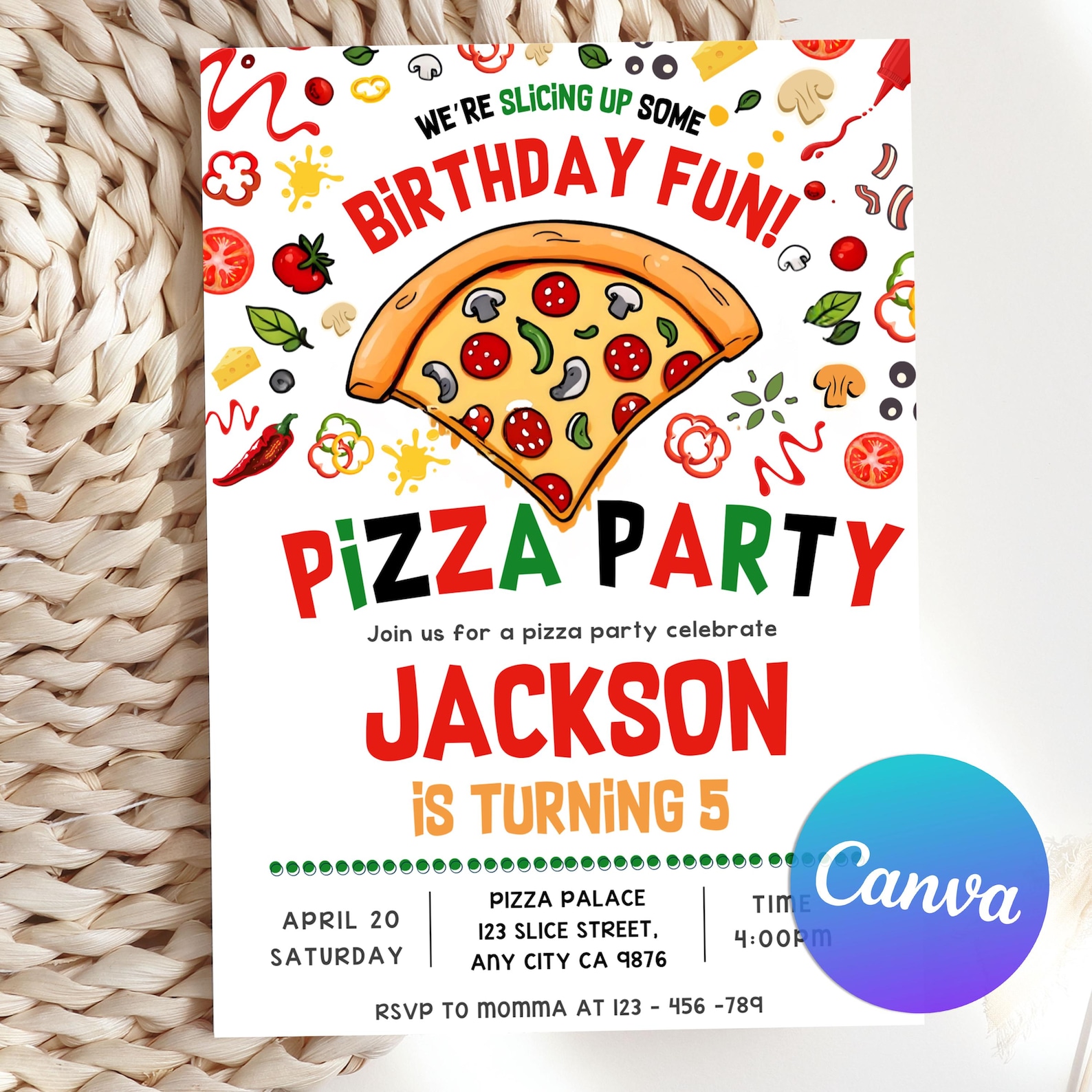 Editable Pizza Party Birthday Invitation, Pizza Party Invitation, Pizza ...