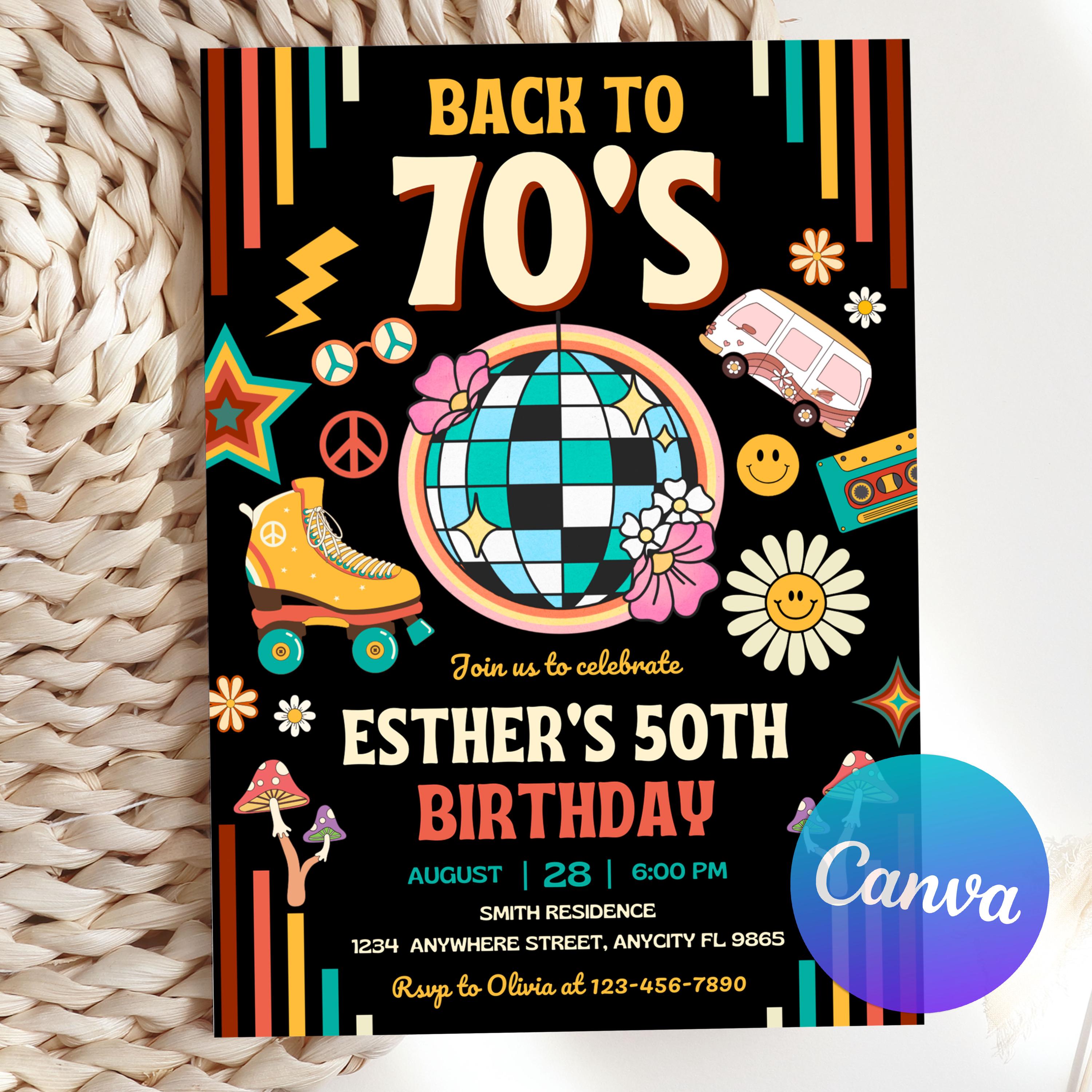 Editable 70s Birthday Party Invitation , Back to the 70s 80s 90s ...