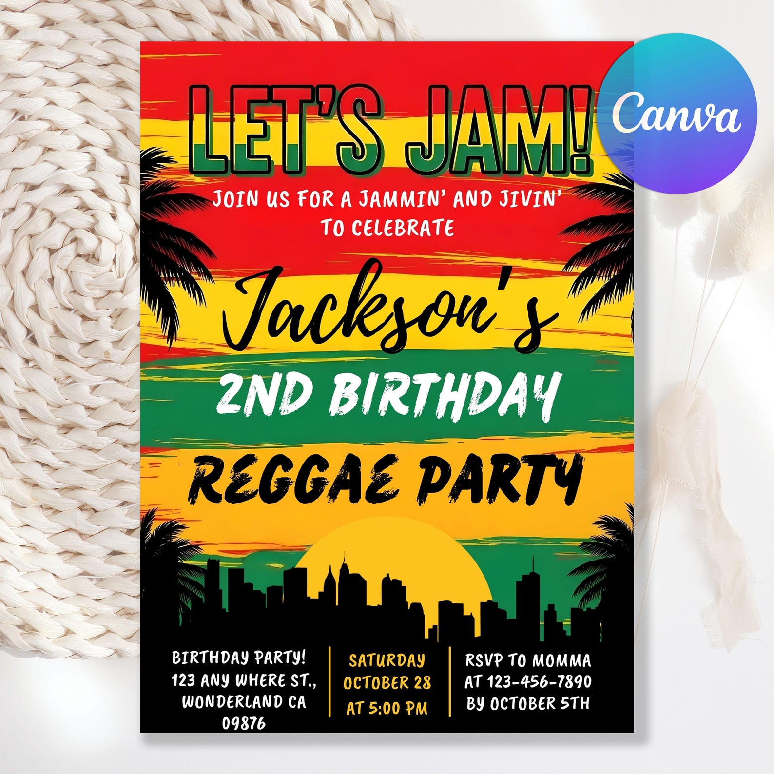 Editable Reggae Birthday Invitation, Reggae First Birthday Invite, One ...