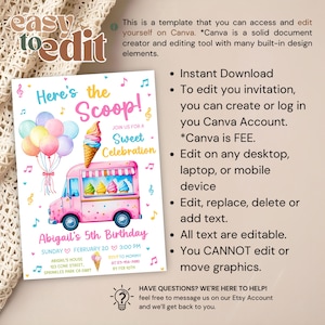 Editable Ice Cream Truck Birthday Invitation, Ice Cream Birthday Invite ...