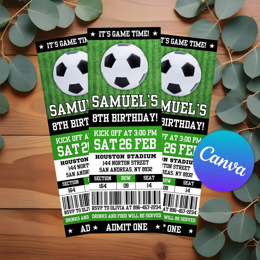 Soccer Ticket Birthday Invitation, Editable Football Ticket Template ...