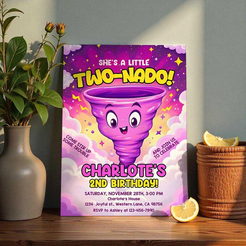 Editable Twonado Birthday Invitation, Tornado Party Invitation, Girl ...