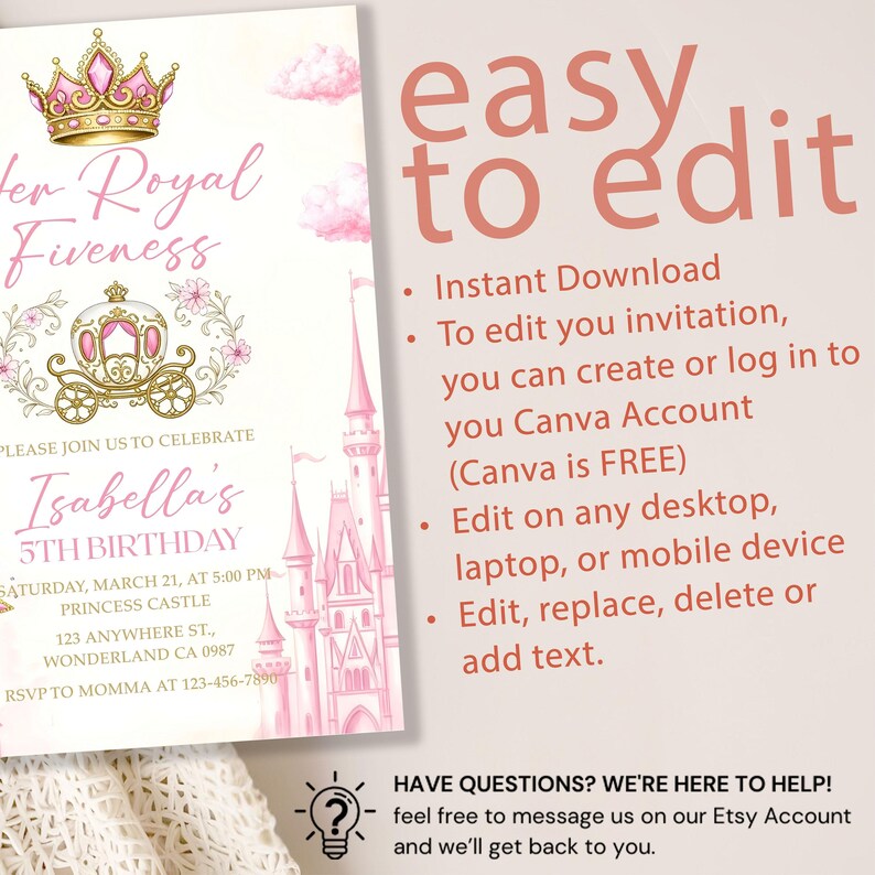 Her Royal Fiveness Princess Birthday Invitation, Royal Fiveness ...