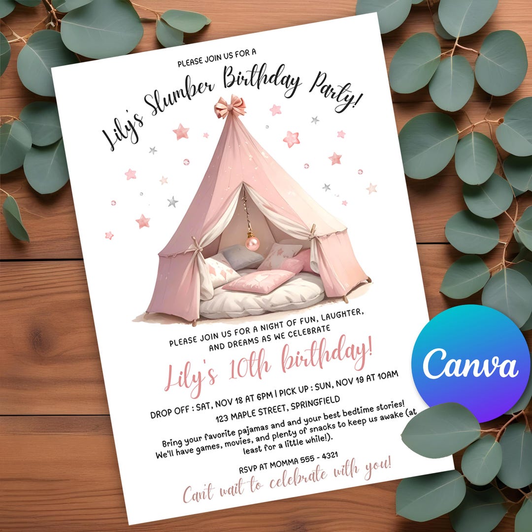 Editable Sleepover Birthday Minimalist Invitation, Sleepover Party ...