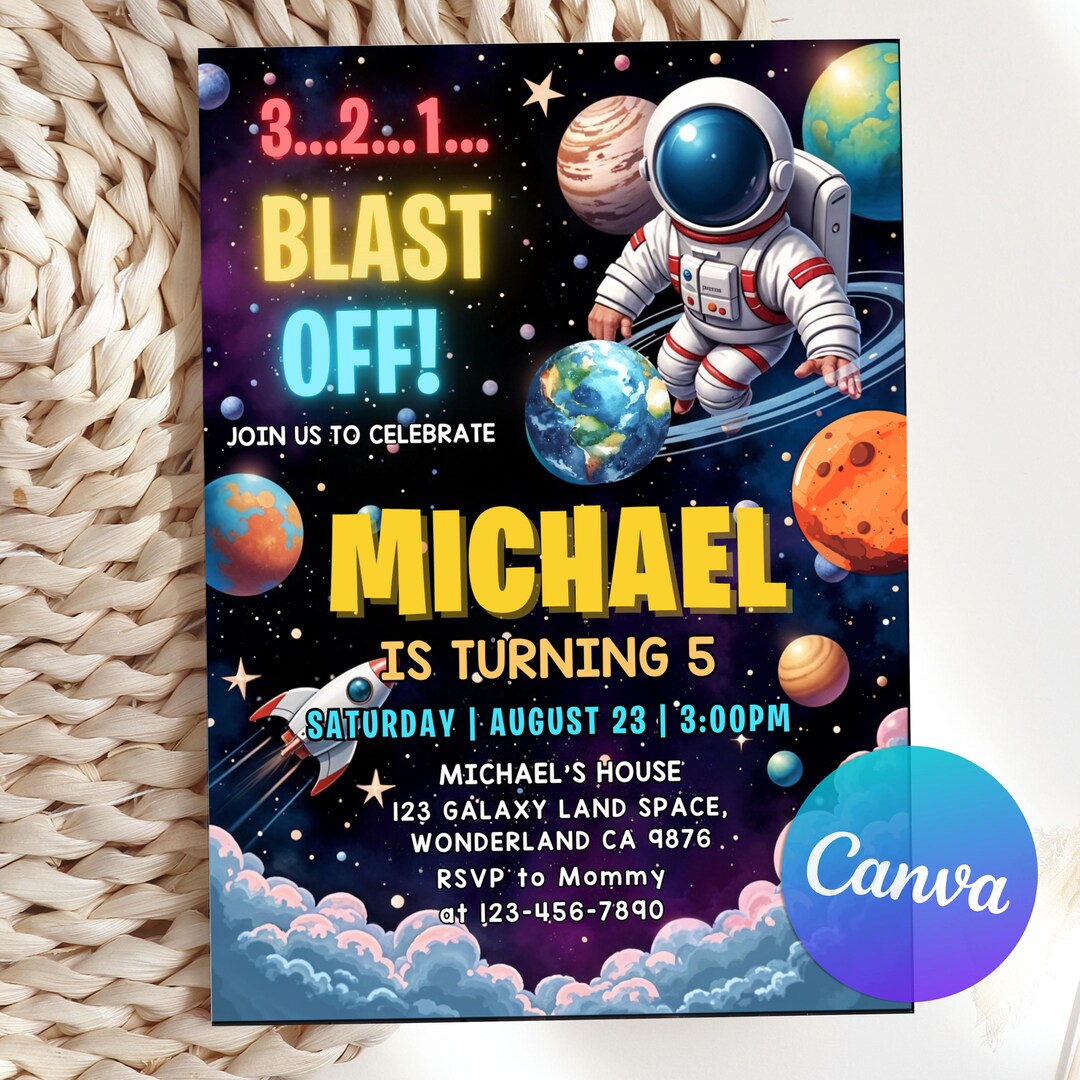 Editable Outer Space Birthday Invitation, Space Birthday Invitation ...