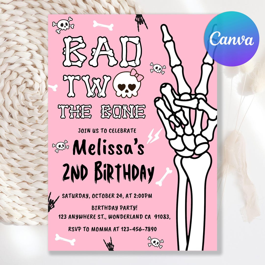 Editable Bad Two the Bone Birthday Invitation, Bad to the Bone 2nd ...