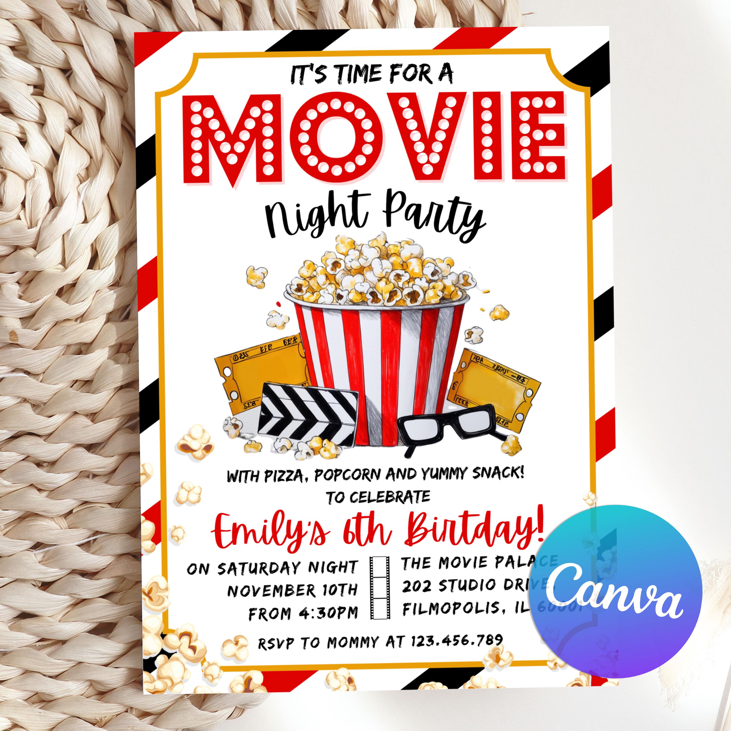 Editable Movie Night Invitation, Backyard Movie Night Invite, Pop on ...