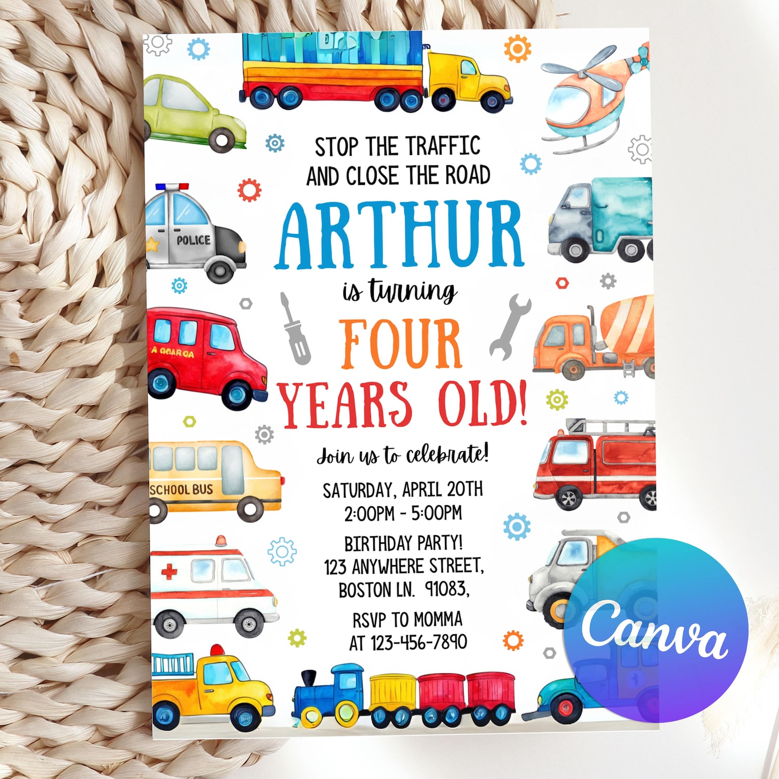 Editable Transportation Birthday Invitation, Transportation Invitation ...