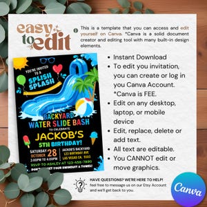 Editable Waterslide Birthday Invitation, Water Slide Invitation, Boy ...