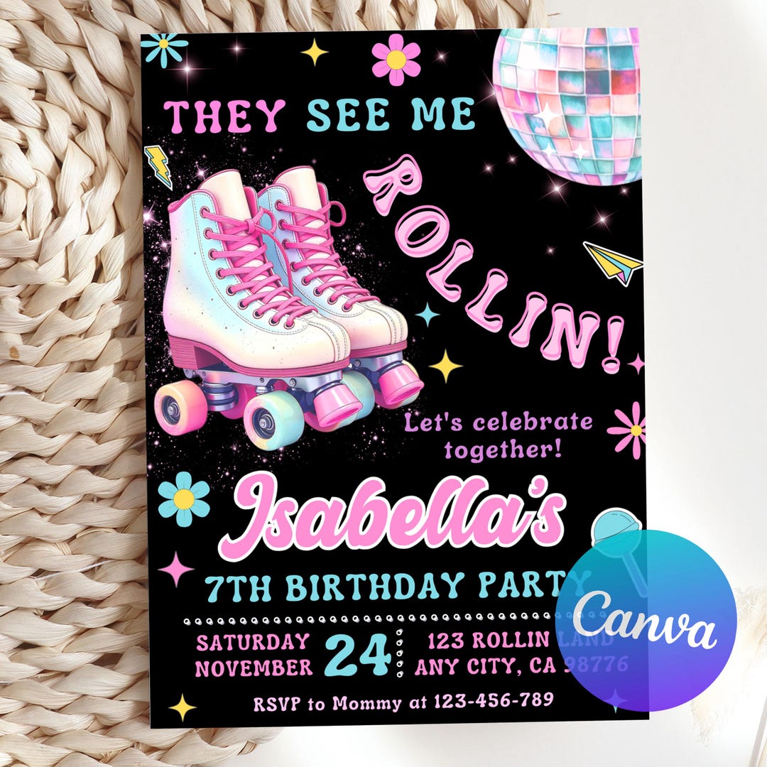 Editable Roller Skating Birthday Party Invitation, Roller Skating ...
