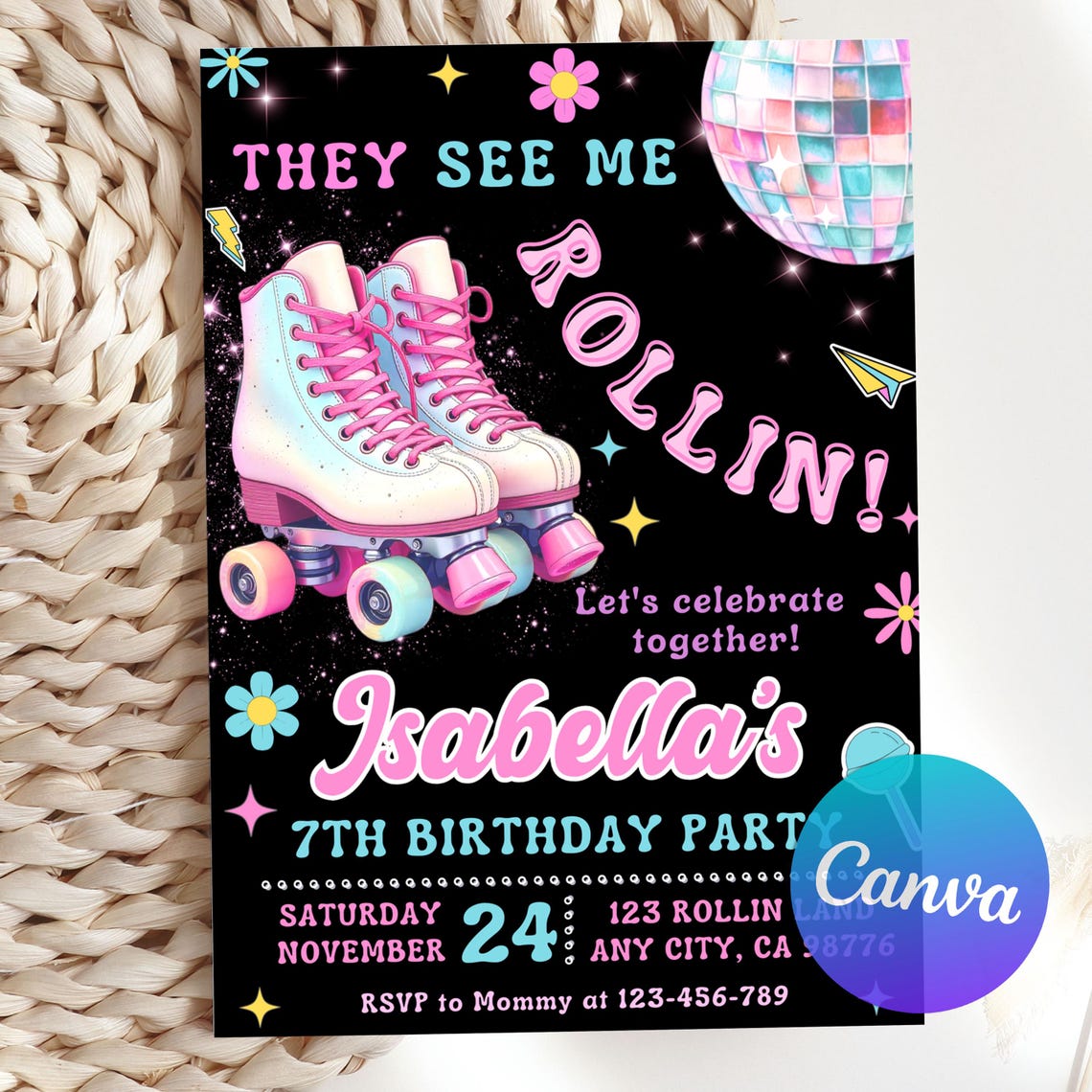 Editable Roller Skating Birthday Party Invitation, Roller Skating ...