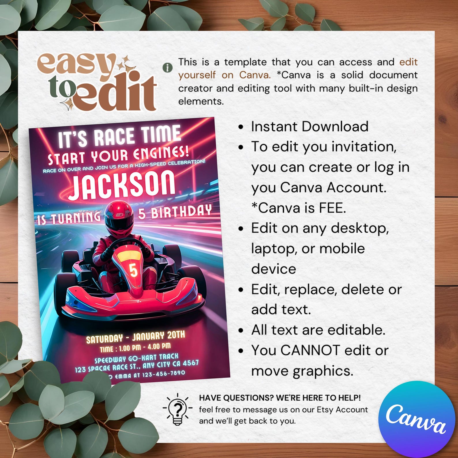 Editable Go Kart Birthday Invitation, Go Karting Birthday Party, Go ...