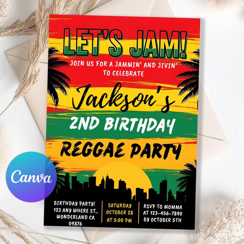 Editable Reggae Birthday Invitation, Reggae First Birthday Invite, One ...