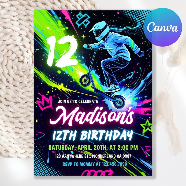 Editable Scooter Birthday Invitation, Boy Birthday Invitation, Skate ...
