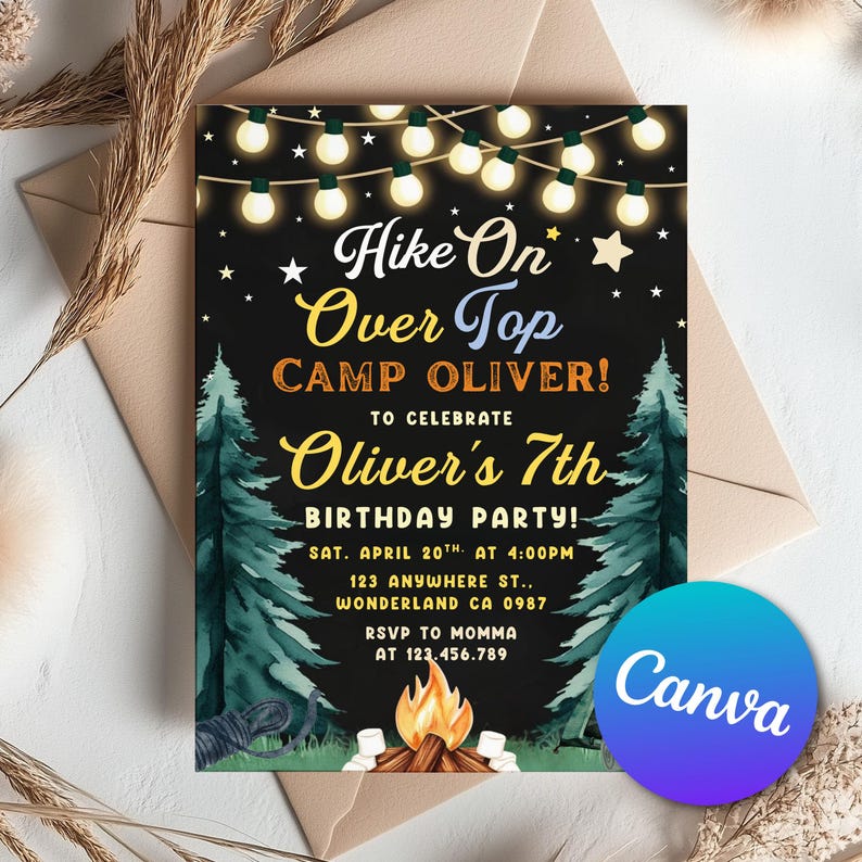 Editable Camping Birthday Invitation, Bonfire Party Invitation ...