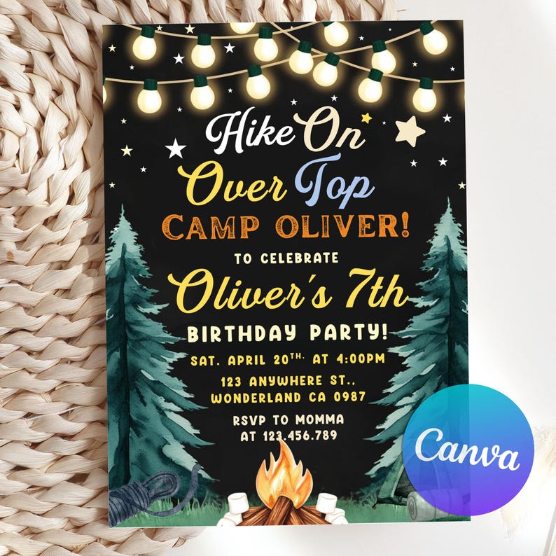 Editable Camping Birthday Invitation, Bonfire Party Invitation ...