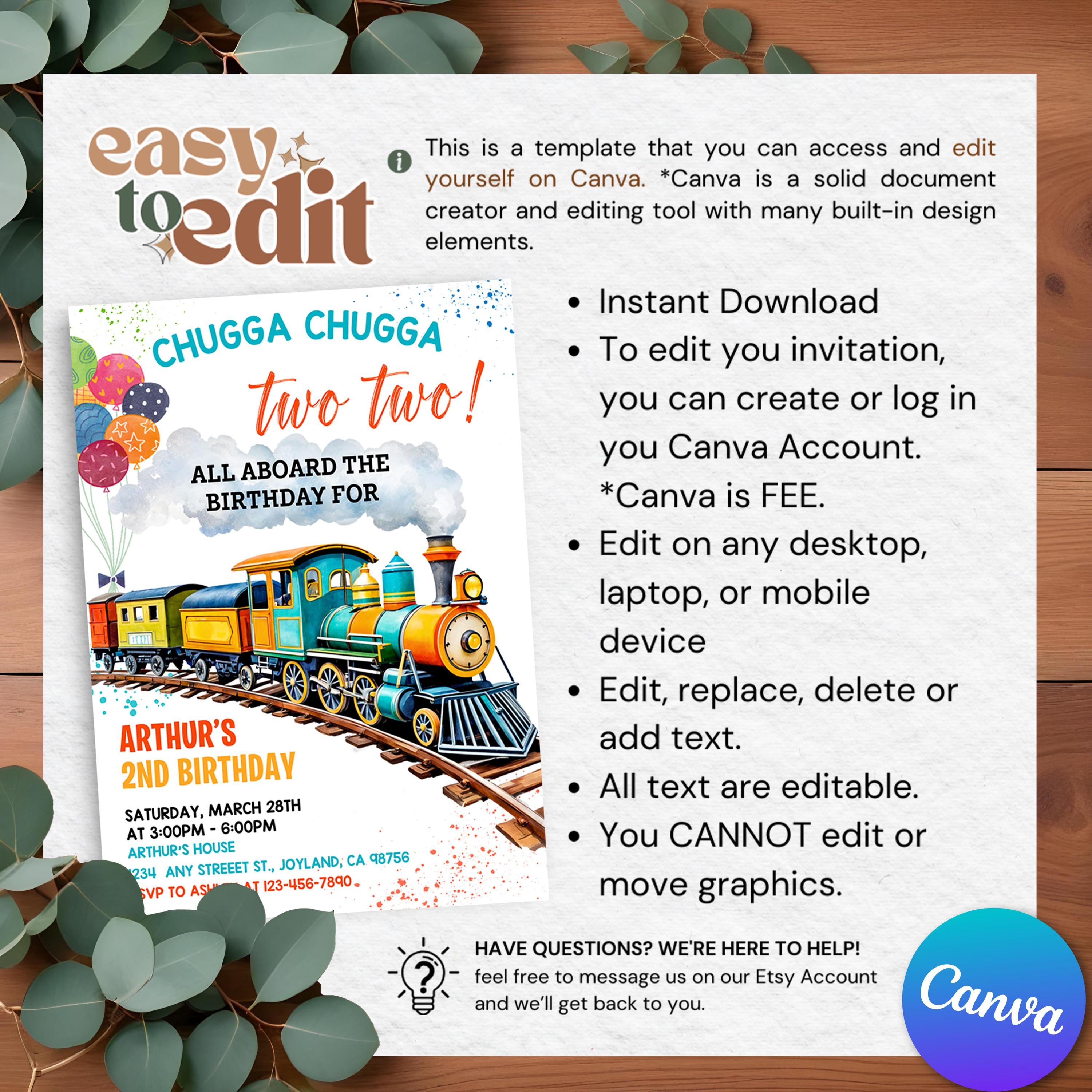 Editable Chugga Chugga Two Two Train Birthday Invitation, Toy Train ...