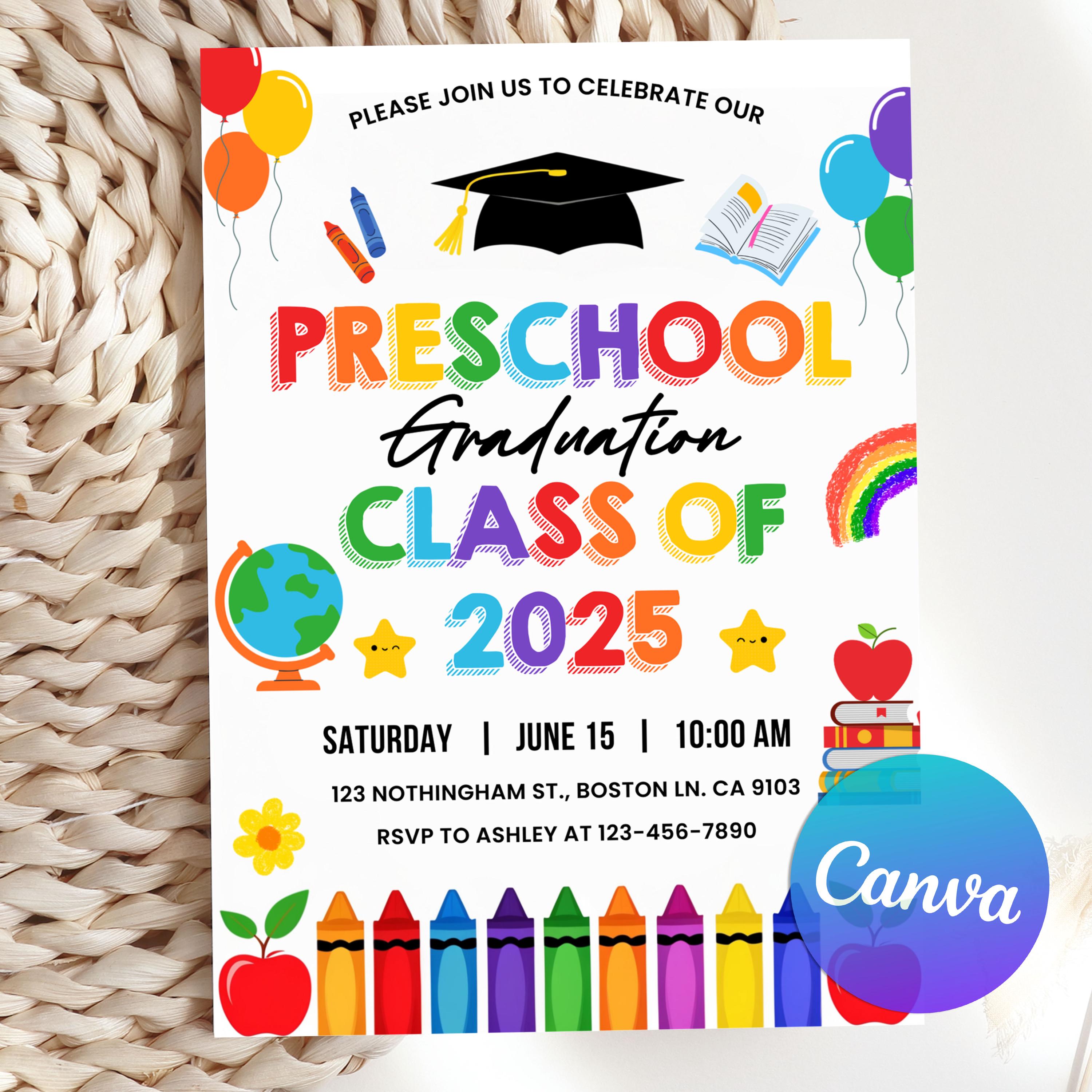 Editable Preschool Graduation Invitation, Pre-k Grad Announcement ...