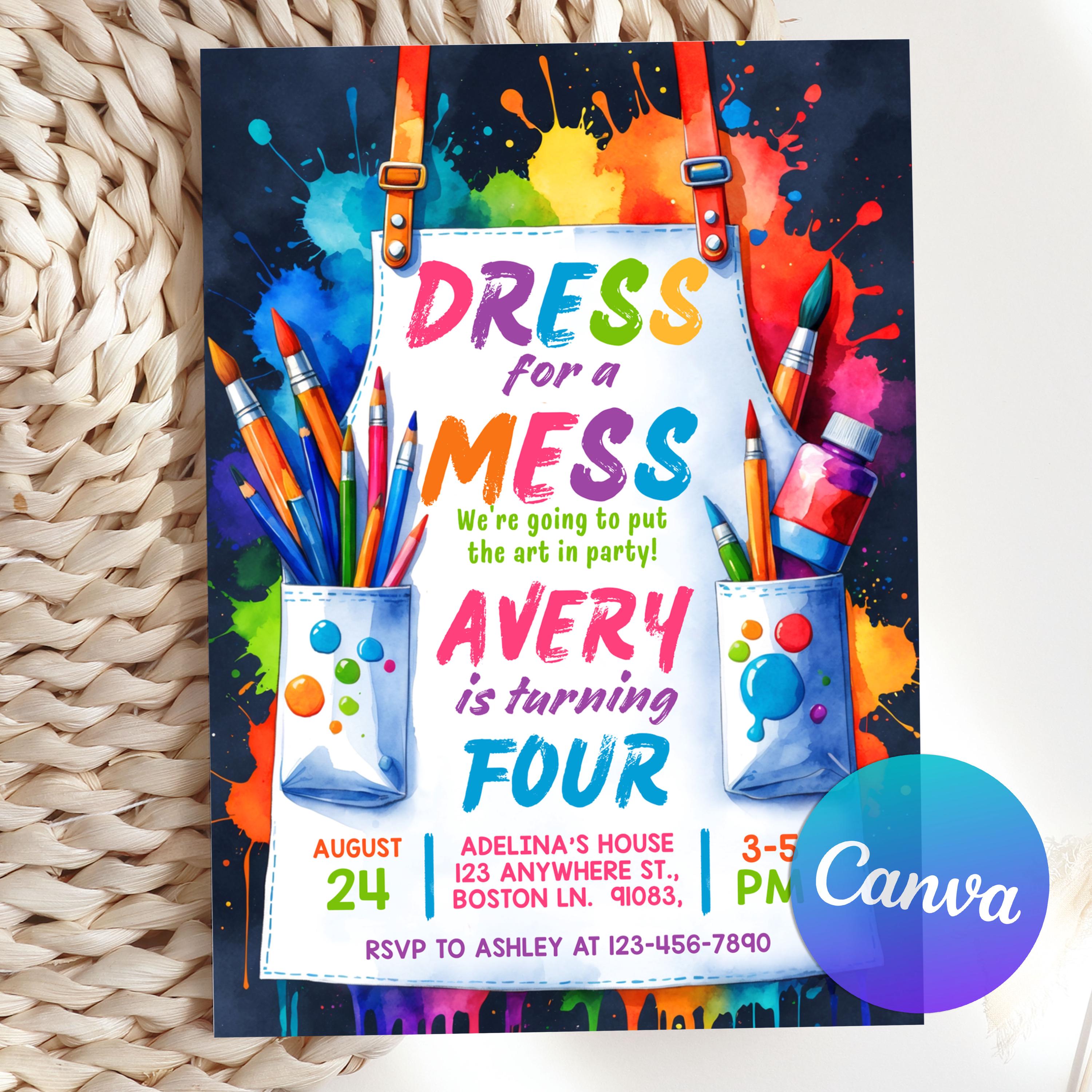 Painting Party Invitation, Art Party Invitation, Dress for a Mess ...