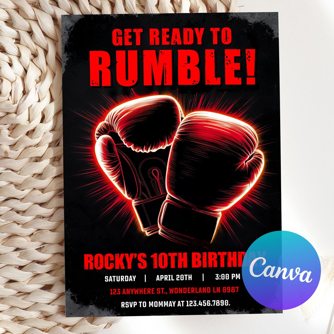 Editable Boxing Boy Birthday Invitation, MMA Boy Invitation, Boxing ...