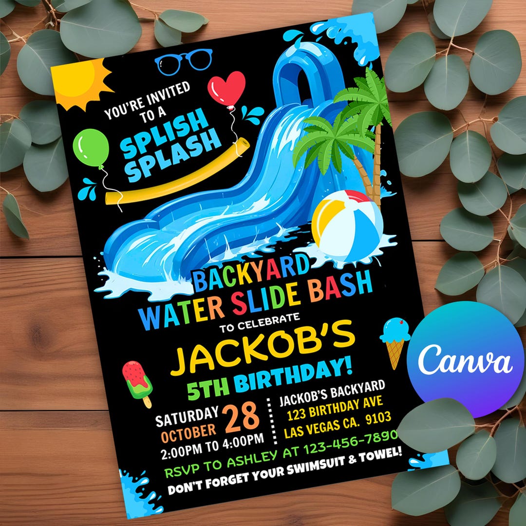 Editable Waterslide Birthday Invitation, Water Slide Invitation, Boy ...