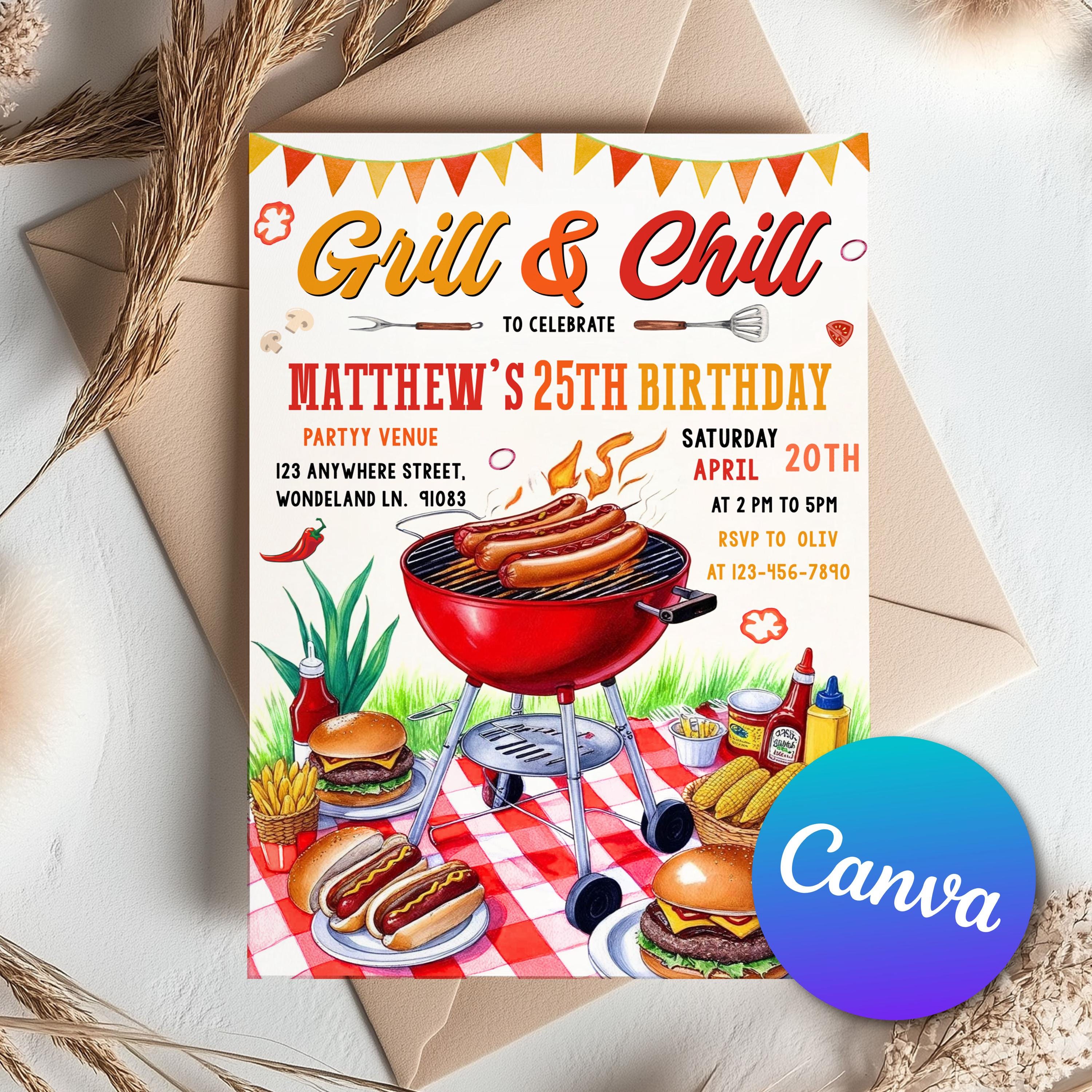 Editable BBQ Birthday Invitation, BBQ Invitation, Chill and Grill ...