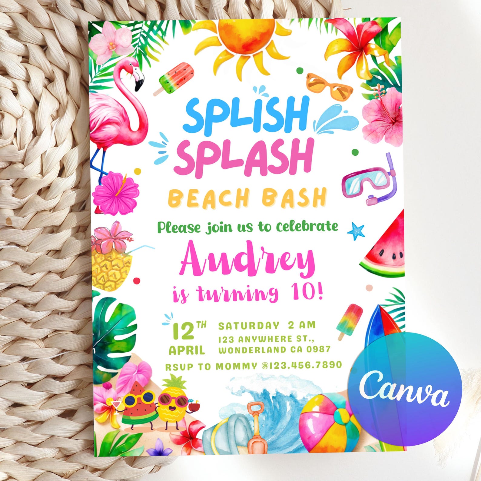 Editable Beach Party Invitation,summer Party Invitation, Pool Party ...