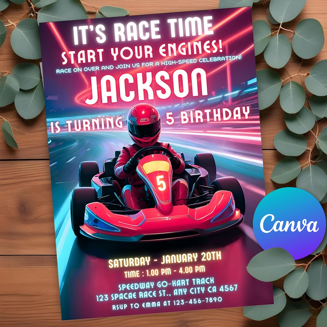 Editable Go Kart Birthday Invitation, Go Karting Birthday Party, Go Party Invite, Go-kart ...